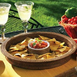 Chip Dip - Round Rattan Serveware with glass dip bowl – Ye Peddler Gift ...